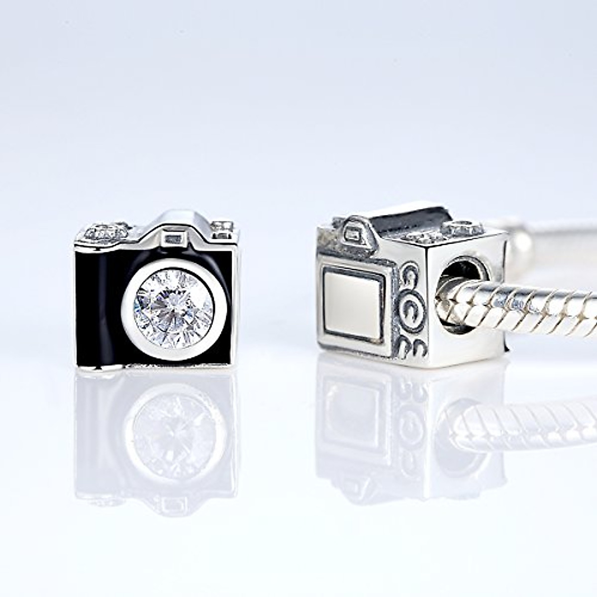Authentic 925 Sterling Silver Camera Memory Charm Beads I Love to Travel Charms for Bracelet & Necklace (B)
