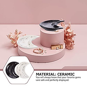 VOSAREA 2Pcs Moon Tray Crystal Holder Ceramic Jewelry Tray Tea Serving Tray Dishes Dessert Fruit Snack Plate Jewelry Organizer for Home Kitchen Hotel Guest Room