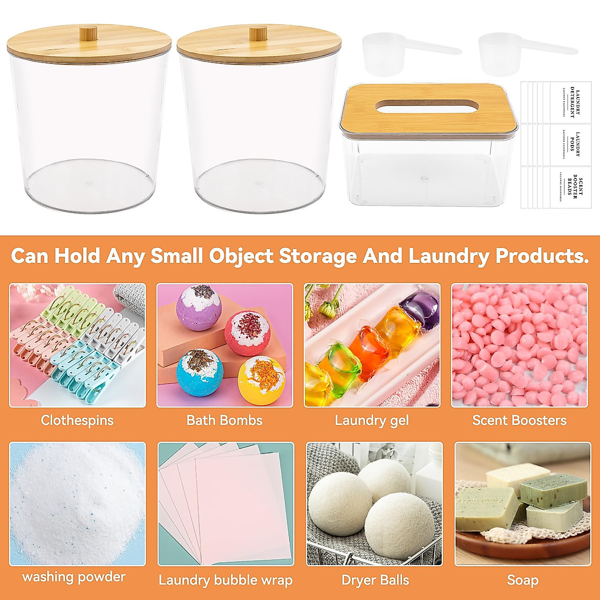 3 Pack Laundry Room Organization Storage Containers Dryer Sheet Holder with 2 Scoops & Labels Large Capacity Laundry Room Organization Jars with Lids for Laundry Detergent Laundry Pods Organizing