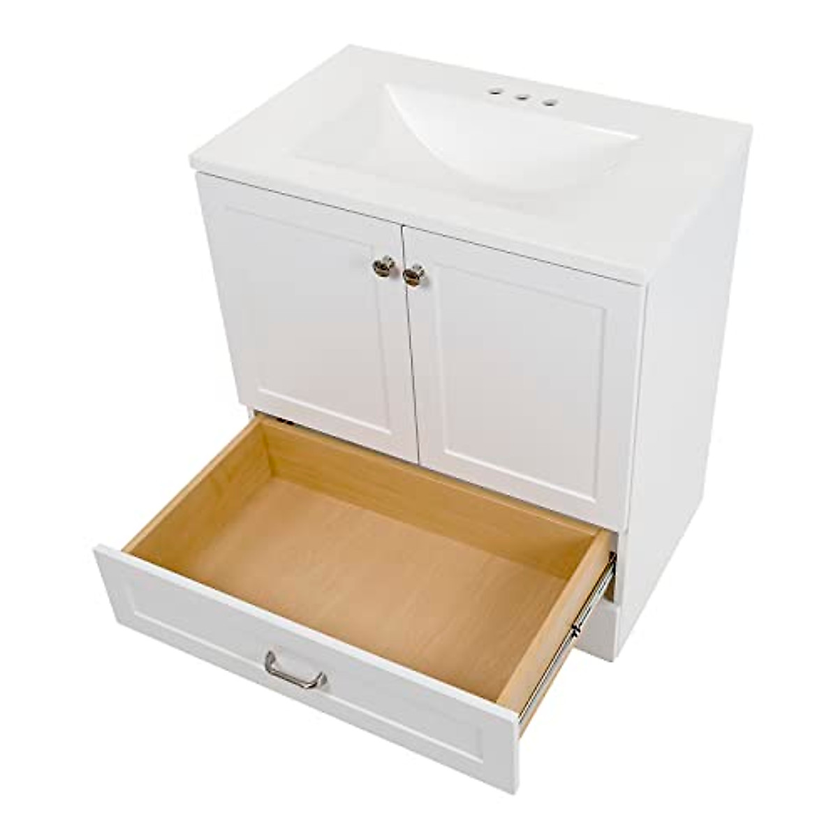 Spring Mill Cabinets Emlyn 30 Inch Bathroom Vanity with White Single Sink Top, 2-Door Cabinet, 1 Drawer, 30.5" W x 18.75" D x 32.89" H, White