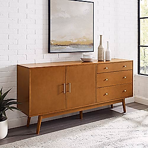 Walker Edison Mid-Century Modern Wood Kitchen Buffet Sideboard Entryway Serving Storage Cabinet Doors-Dining Room Console, 70 Inch, Acorn
