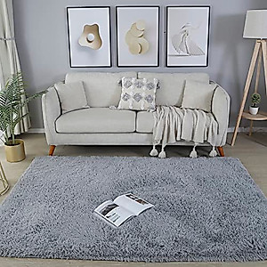 GERBIT Shag Area Rug 9x12 Feet Soft Indoor Rectangular Rugs Carpet Modern Luxury Plush Rugs for Living Room Home Decor Gray
