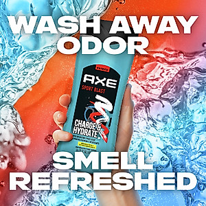 Axe Body Wash Charge & Hydrate Sports Blast Energizing Citrus Scent Men's Body Wash, 100 percent Recycled Bottle 16 oz 4 Count
