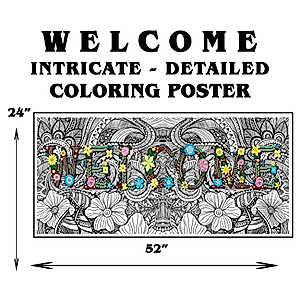 SJPrinter Inspirational Motivational Wall Art, Giant Coloring Poster Mandala for Kids and Adults - Great for Girls, Boys, Arts and Crafts, Care Facilities, Schools, Family Time, Groups (WELCOME, 24" x 52")
