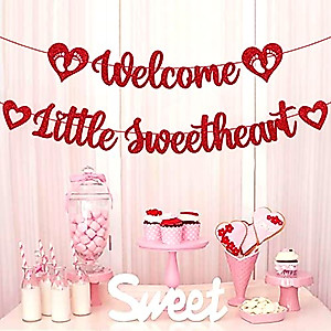Valentine’s Day Baby Shower Banner Welcome Little Sweetheart Decoration Happy Valentine’s Day Theme Gender Reveal Welcome New Born Baby Celebration Party Supplies