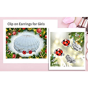 OHINGLT Ladybug Clip on Earrings for Woman Girls,Silver Ear Cuff Black Spot Red Ladybug Earrings,Cute Unique Christmas Gifts for Kids (Red)