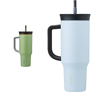 Owala 40oz Stainless Steel Insulated Travel Tumblers, Green & Blue, with Spill Resistant Lid, Straw, Carry Handle (Brave Adventures & The Great Blue)
