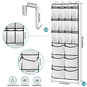 YOCOMEY 2 Packs Over the Door Shoe Organizer, 24 Extra Large Mesh Pockets Hanging Shoe Boots Rack Holder, Closet Hanging Organizers for Storage Sneakers High Heeled Shoes Slippers (White)