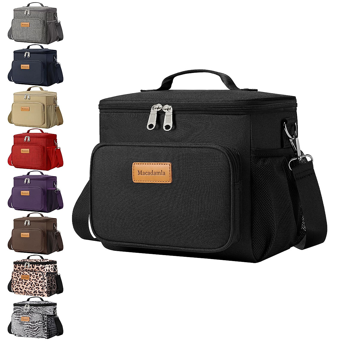 Macadamla Weinas Lunch bag for Women/Men,Reusable Lunch Box Leakproof Cooler Bag for Adult,Collapsible Lunch Bag with Adjustable Shoulder Strap for Work Office Picnic Beach Black