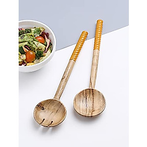 YoTreasure Tiramisu Resin & Wood Orange Salad Server Set | Wooden Utensils for Serving Salad, Spoon and Fork Set