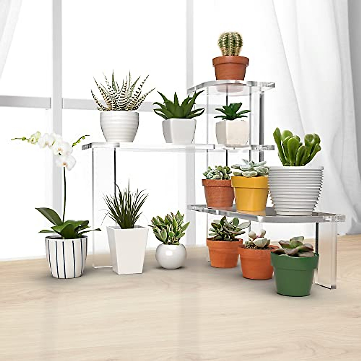 STAUBER Best Acrylic Countertop Corner Shelf Organizer (Clear) - 3 Tier Shelves for Kitchen or Bathroom - Storage Display Counter Shelves