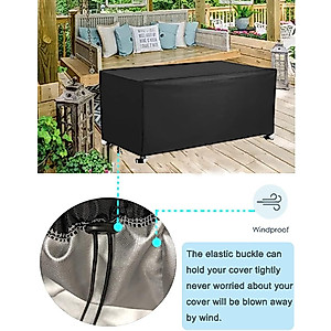 UCARE Deck Box Cover 420D Outdoor Patio Waterproof Oxford Fabric Coated with Silver Dustproof Deck Storage Box Protector with Elastic Buckles on All 4 Corners Wheels Protect from Wind Rain Snow Black