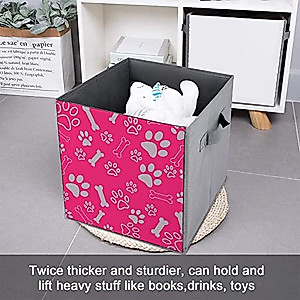 Dog Paws and Bone Pattern Large Cubes Storage Bins Collapsible Canvas Storage Box Closet Organizers for Shelves