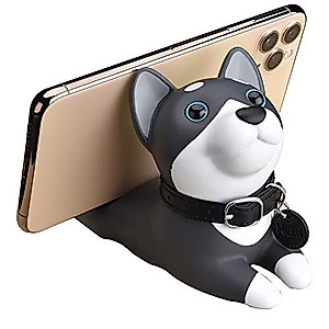 QOGRISUN Cute Cell Phone Stand for Desk, Dog Phone Holder, Animal Desk Accessories, Angle Adjustable, Mount for iPhone Smartphones and Tablets, Husky