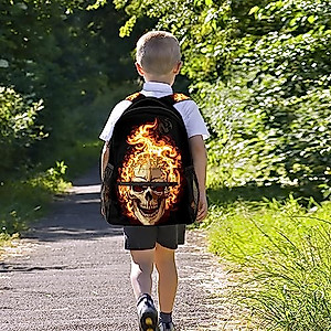 Funny Fire Gothic Skull Backpack for Girls Boys Kids 16inch Laptop Backpacks Lightweight Waterproof School Bookbag Travel Daypack Computer College Bag Gym Rucksack for Work School Women Men