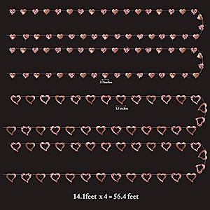 Glitter Rose Gold Heart Garland Shiny Valentines Day Decoration Mothers Day Banner Backdrop Hanging Decor for Engagement Bachelorette Wedding Bridal Shower Streamer Anniversary Party Supplies
