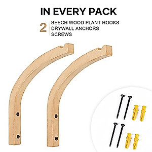 Perfin Wooden Wall Hooks, Plant Hangers Indoor, 8-Inch Wall Mounted Hanging Plant Hooks for Planters, Lanterns, Flower Bracket, Wind Chimes, Decoration Hooks (2 Pack)