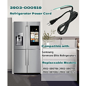 Taruimoo 3903-000519 3903-001003 Refrigerator Power Cord Compatible with Samsung RH29H8000SR/AA-00,RF261BEAEWW/AA-01 etc,Replacement Fridge Power Cord 3903-001013,3903-000796,3903-000786 etc