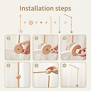 JETM·HH Baby Crib Mobile Arm Wooden Holder 30 inch Beech Hangers with Rotating Music Box Nursery Decor Attachment Safe Anti Slip Set
