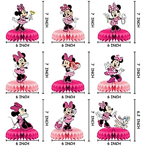 9Pcs Minnie Birthday Party Supplies for Mouse,Minnie Honeycomb Centerpieces,Minnie Theme 3D Table Decorations