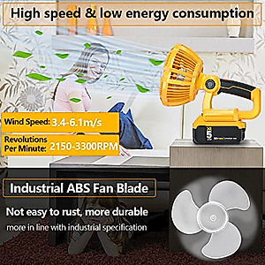WaxPar For Dewalt Fan Cordless Camping Fan for Dewalt 20V Lithium Battery, USB Floor Fan Battery Operated Fan with 9W LED Light, Remote, 4H Timer Portable Tent Fan for Jobsite, Hiking, Fishing