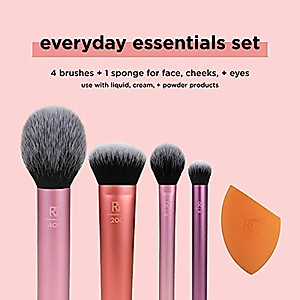 Real Techniques Makeup Brush Set with 2 Sponge Blenders for Eyeshadow, Foundation, Blush, and Concealer, Set of 6