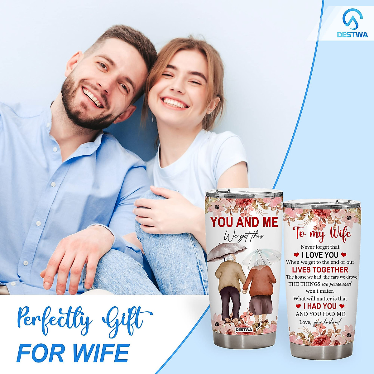 DESTWA Sentimental Gifts For Wife From Husband, Birthday Gifts For Wife, Gifts For Her, Gifts For Wives, Presents For Wife, Best Gift For My Wife Romantic 20 oz Stainless Steel Coffee Tumbler