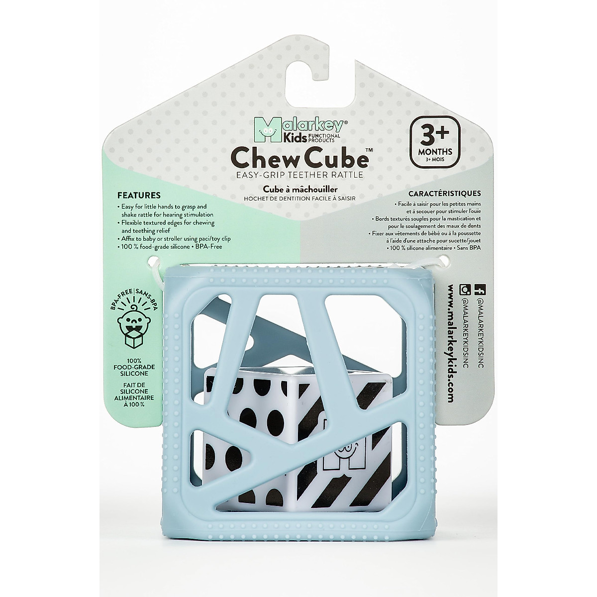 Malarkey Kids Silicone Teething Toys Chew Cube Baby Toy Activity Cube for New Born Babies Toys Rattle Teether Four Way Sensory Stimulation (Easy Grip, BPA Free Non Toxic, Steel Blue, Pack of 1)