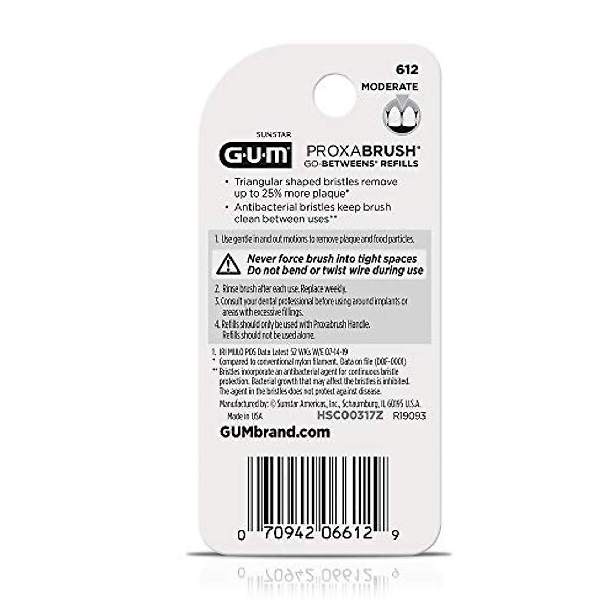 GUM Proxabrush Go-Betweens Refills - Moderate - Compatible with GUM Permanent Handle - Reusable Interdental Brushes - Soft Bristled Dental Picks, 8ct(6pk)