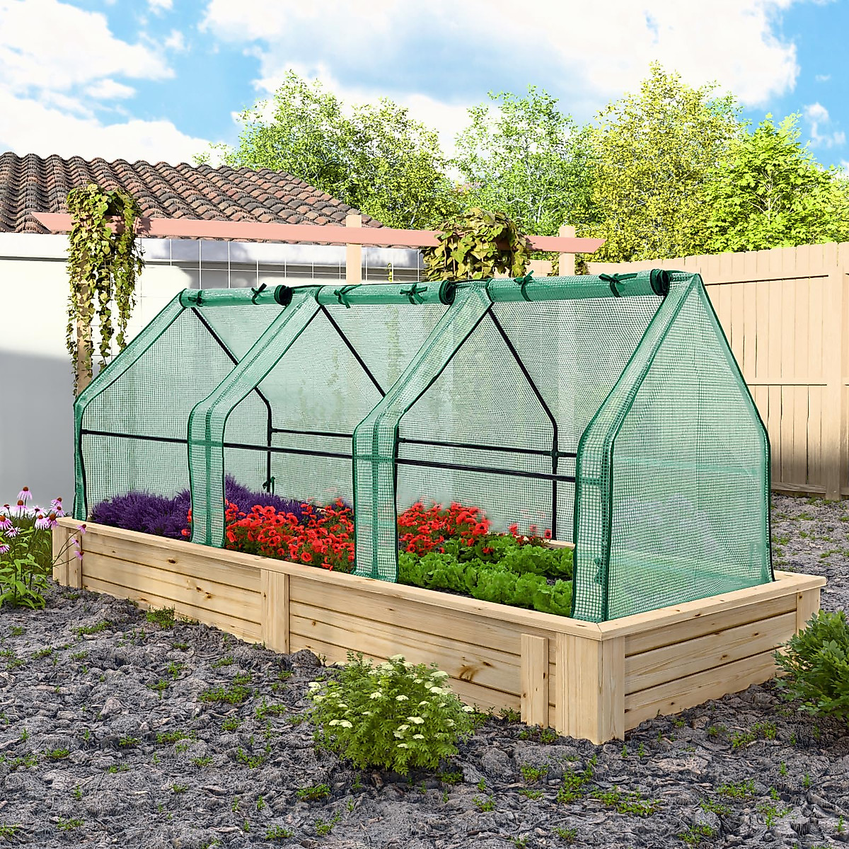EAGLE PEAK Tunnel Greenhouse Garden Green House with Roll-Up Zipper Doors, Portable 96"x36"x36", Clear/Green PE Cover