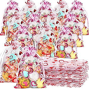Shappy 100 Pieces Heart Organza Bags with Drawstring Jewelry Pouch Bags Candy Cookies Packaging Bags for Mother's Day Birthday Wedding Festival Party Favor Supply (Red, Rose Red,2.8 x 3.5 Inch)