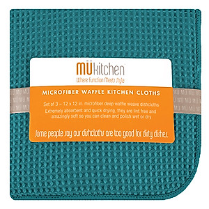 MU kitchen | Waffle Microfiber Dish Cloths are 100% Quality | Durable & Absorbent for Cleaning & Drying | Set of 3 | Sea Blue