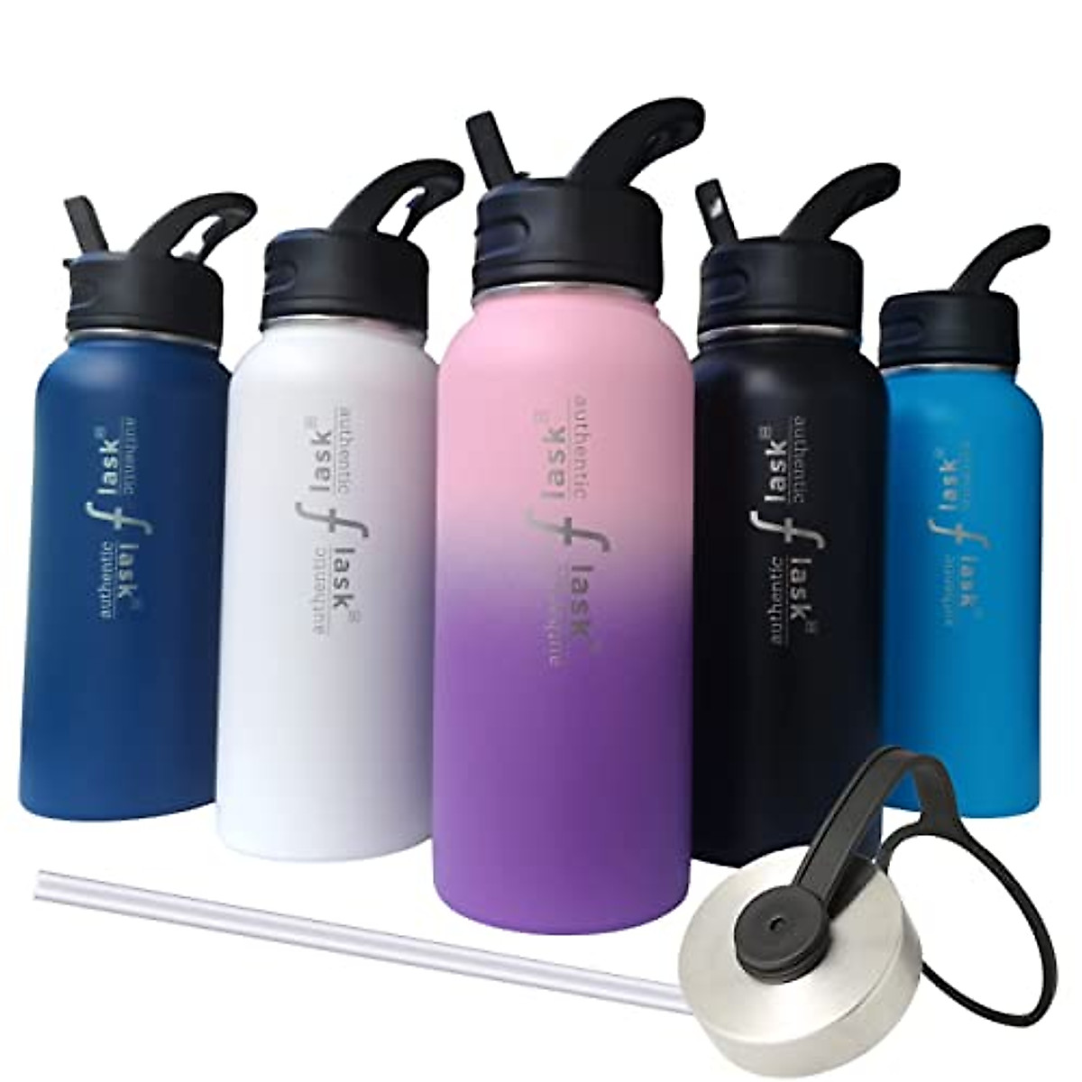 Authentic Flask 32oz Double Vacuum Insulated Water Bottle Wide Mouth w/Stainless Steel and Straw Lids, Reusable and Modern Hydro Thermo 24hs Cold 12hs Hot (BLUE BERRY)