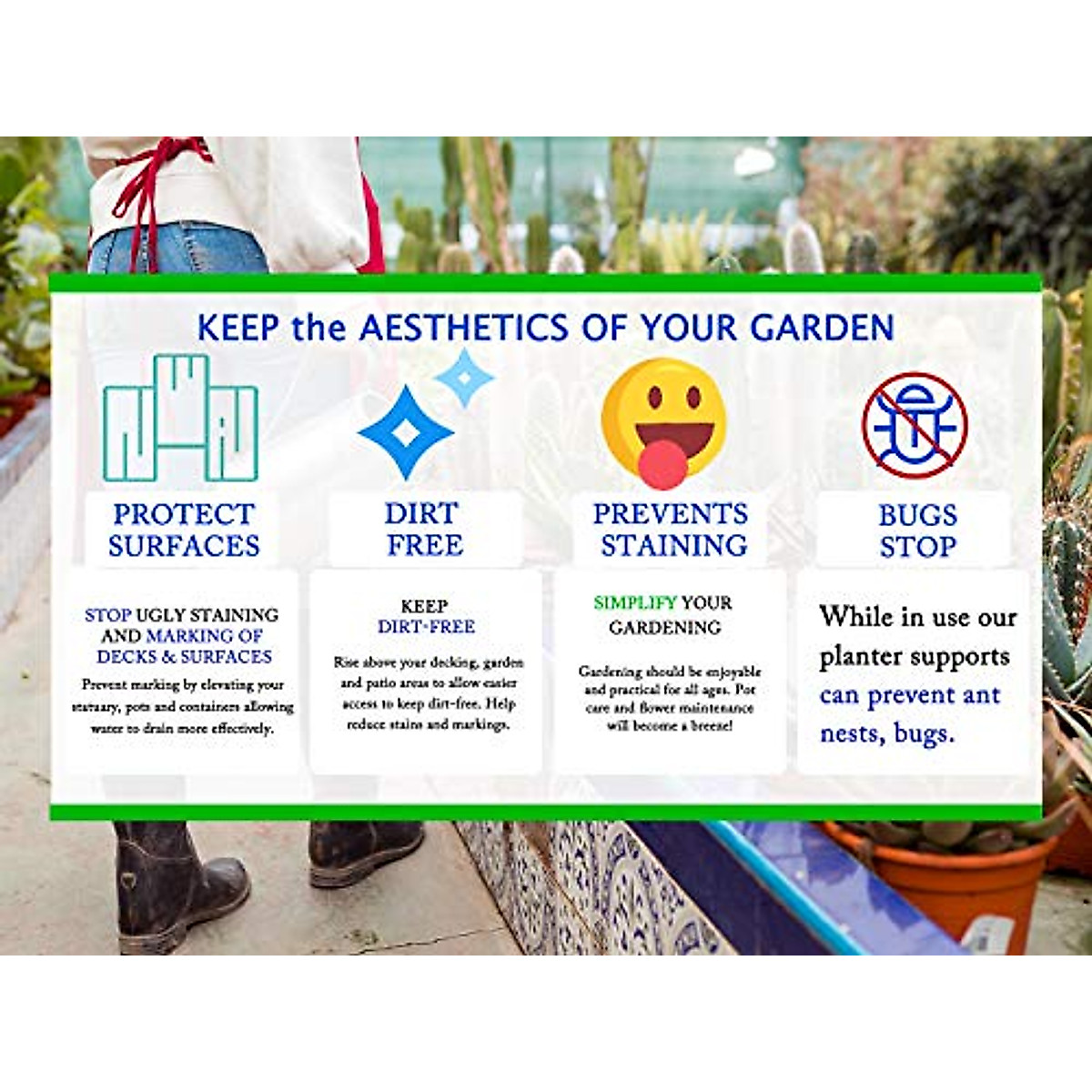 UFelice 24 Pack Invisible Pot Feet with Enhanced Non-Slip Surface Grip Plant Pots and Flowers, Solid Rubber Pots Risers, Pot Lifters for Indoor or Outdoor Planters