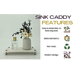 Dunya Home Bathroom Sink Caddy Fast Drying Stone Drying Rack Accessory Organizer Diatomaceous Earth Drying Rack Sponge Bottle Soap Countertop Organizer White