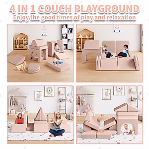 DEYGIA 13PCS Modular Kids Play Couch, Kids Couch with Climbing Slope, 13 in 1 Toddler Couch for Playing, Creativing, Sleeping, Indoor Kids Sofa for Boys and Girls (Pink)