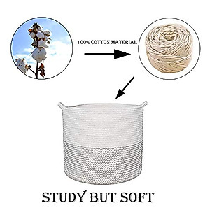 Cotton Rope Basket, 15.7 x 13.8inch Laundry Blanket Storage Basket with Easy-Carry Handles, Baby Nursery Bin for Home Décor and Organizing