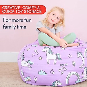 Creative QT Stuff ’n Sit Extra Large 38’’ Bean Bag Storage Cover for Stuffed Animals & Toys, Giant Beanbag Chair for Plush, Toddler & Kids Rooms Bedroom Organizer, Hot Pink Corduroy