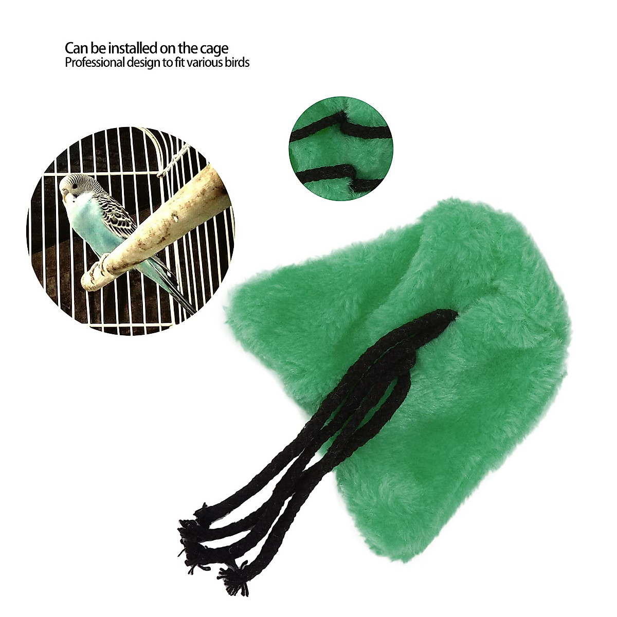 Parrot Warm Plush Fleece Bird Blanket Cuddle Nest Sleeping Nest Birds Cage Hanging Bed House for Parakeet Cockatiel(S Green)
