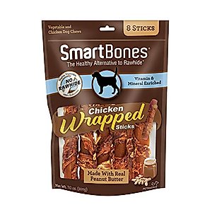 SmartBones Chicken-Wrapped Sticks, Treat Your Dog to a Rawhide-Free Chew Made With Real Chicken and Peanut Butter 8 Count (Pack of 1)