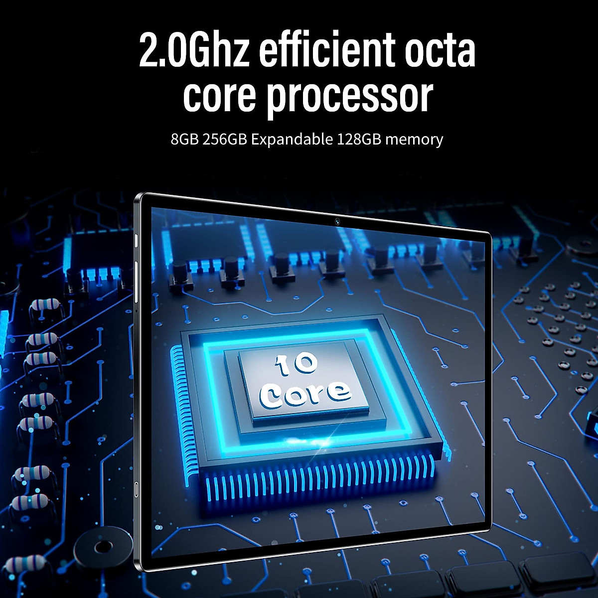 ICRPSTU 10. 1 Inch Tablet, 2 in 1 Tablet PC Fast Charging Support 8GB 256GB Blue 2.4G 5G WiFi for Learning for Android 12 (US Plug)