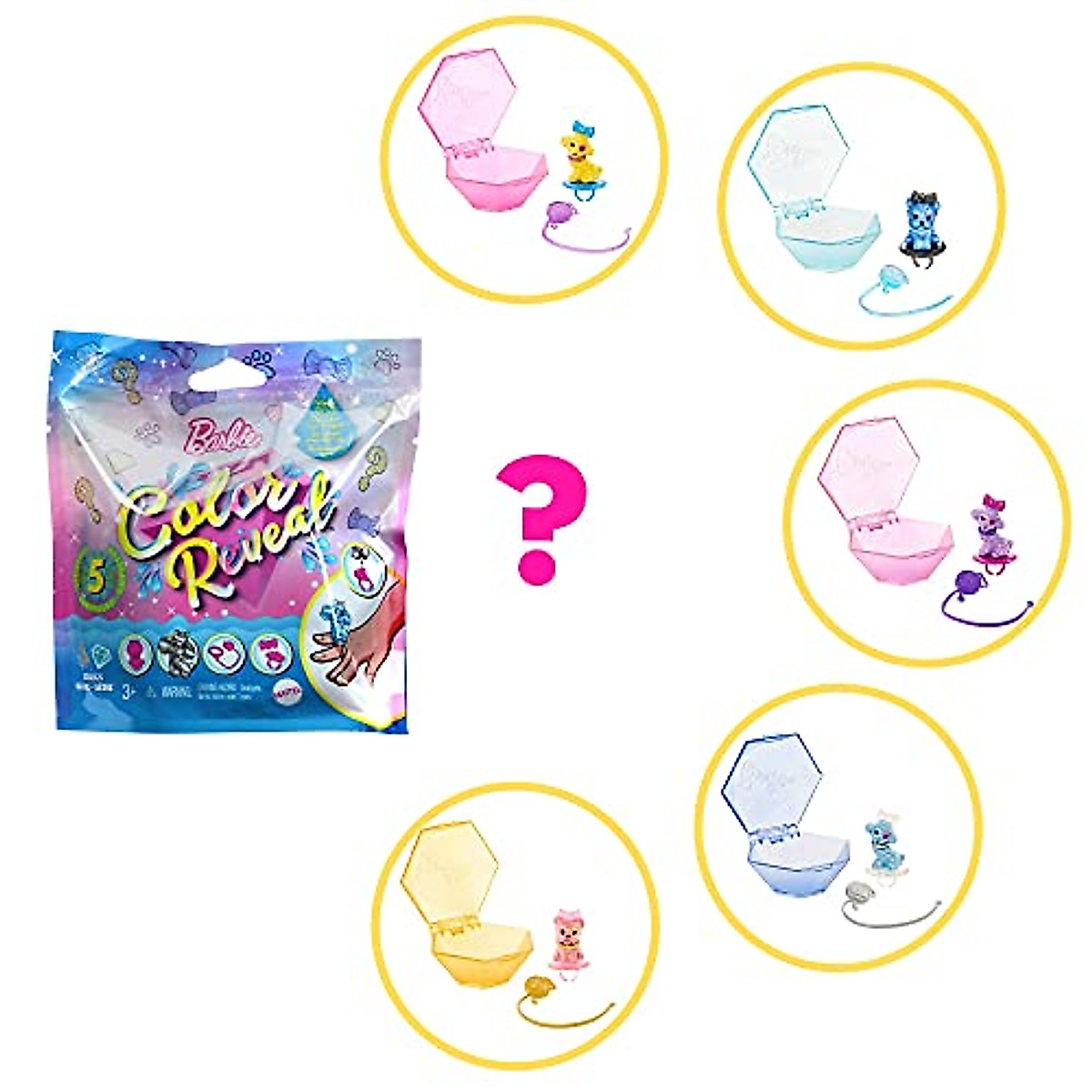 Mattel - Barbie Color Reveal Pets Glitter Series, One Surprise Color Reveal with Each Transaction