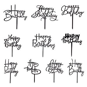 10-Pack Happy Birthday Cake Toppers,Acrylic Cake Toppers/Cupcake Toppers for Birthday Cake Supplies Decorations（Black）…