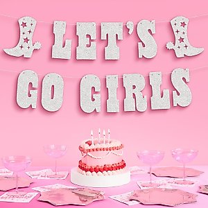 xo, Fetti Let's Go Girls Glitter Banner - Silver, 5 Ft. | Bachelorette Party Decorations, Cowgirl Birthday, Last Rodeo Backdrop, Nashville, Cow Rodeo Theme