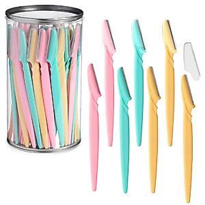 Glamlily 60-Pack Eyebrow Facial Razor for Women, Multipurpose Dermaplane Hair Remover Trimmer Tool, Colorful Shaving Tool Bulk Set, Disposable Self-Care (3 Colors, 6x1.4 In)