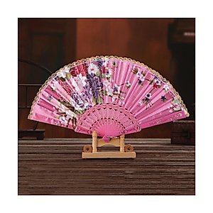 NOBRIM Hand Fan Chinese Style Hand Held Folding Dance Fan Wedding Party Lace Silk Folding Hand Held Flower Fan Summer Wedding Fan Party for Men and Women Performance Dance Decorations Festival Gift