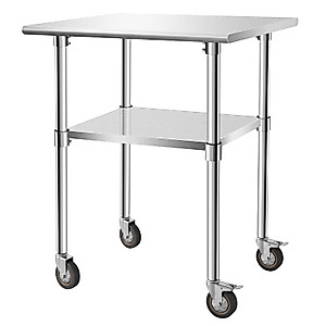 KODOM Food Prep Stainless Steel Table 36" x 30", Heavy Duty Workbench with Adjustable Under Shelf, Commercial Worktable with 4 Casters for Commerical Kitchen, Restaurant, Home and Hotel