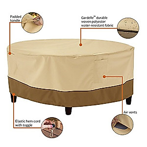 Classic Accessories Veranda Water-Resistant 30 Inch Round Patio Ottoman/Coffee Table Cover, Outdoor Ottoman Cover, Pebble/Bark/Earth
