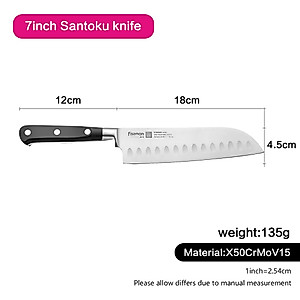 FISSMAN Santoku Knife 7 inch KITAKAMI Series Knives (X50CrMoV15 steel) - Stainless Steel Multipurpose Knife Ergonomic Non-Slip Handle
