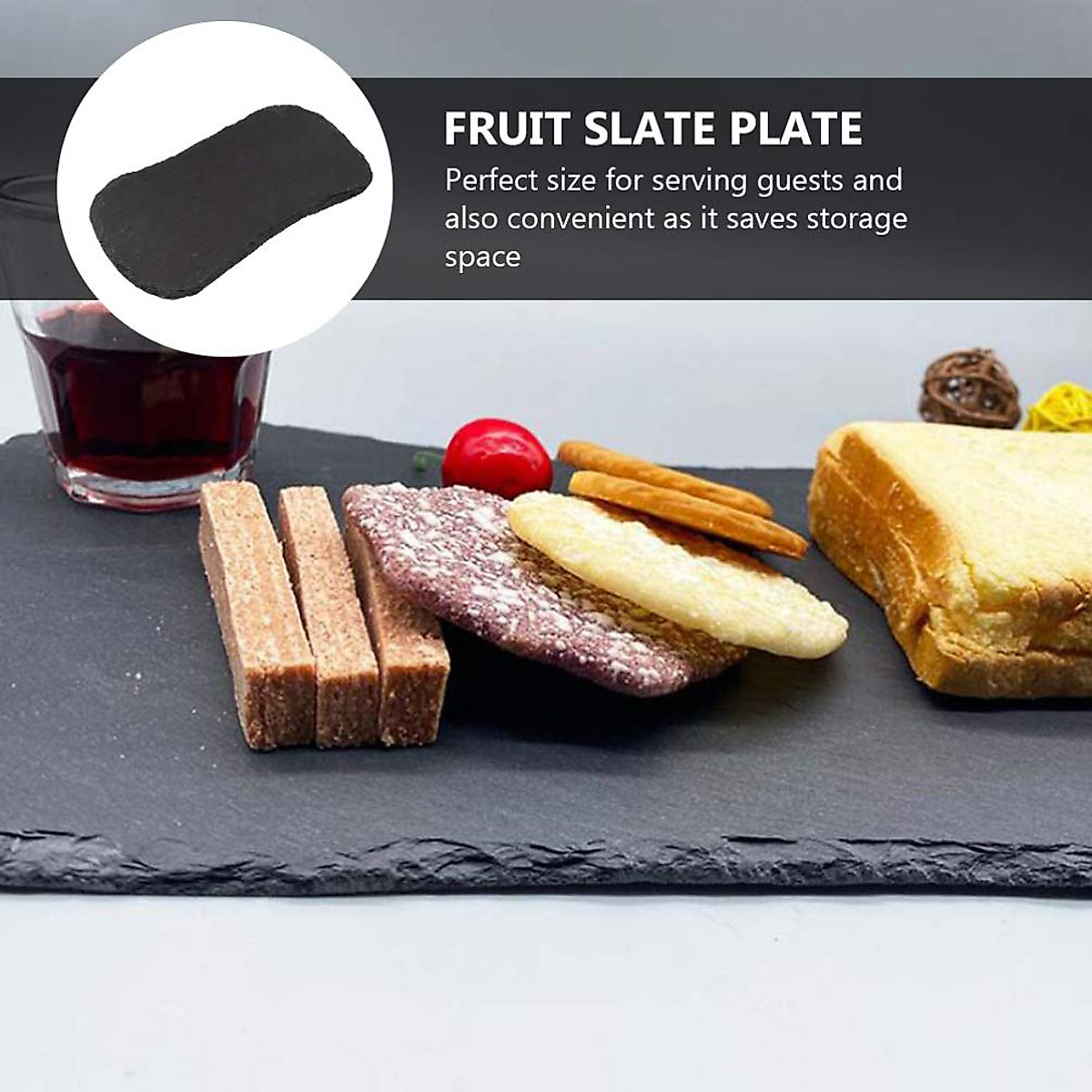DOITOOL 1pc Slate Dinner Plate Fruit Dessert Storage Plate Slate Boards for Food Slate Dish Sushi Boat Snack Plates Vinegar Dish Fettuccine Noodles Natural Slate Plate Decorate Flat Plate